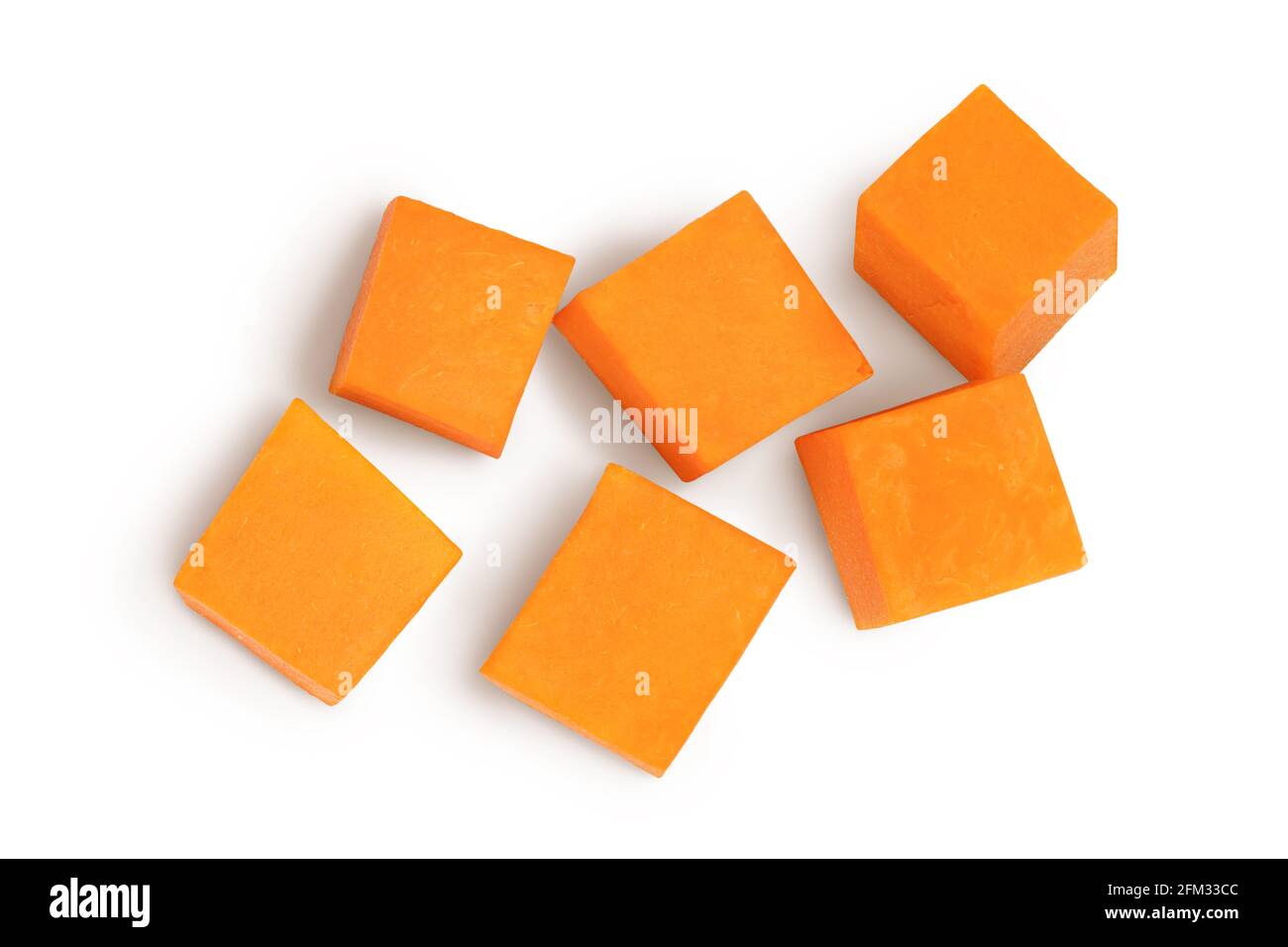 butternut squash diced isolated on white background with clipping path ...