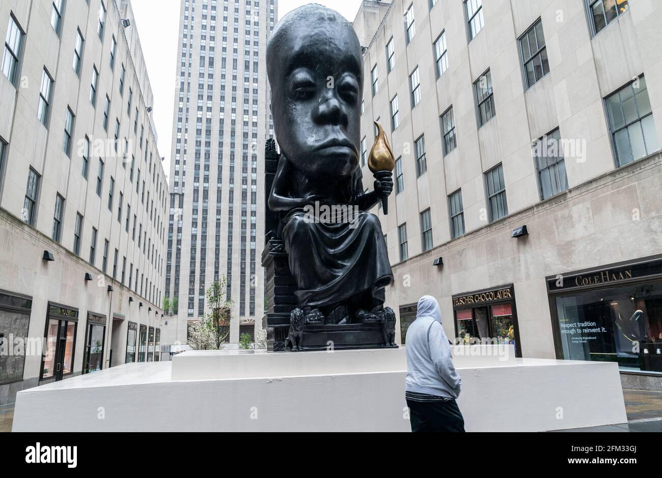 New York, NY - May 5, 2021: 25-foot bronze sculpture Oracle by Sanford ...