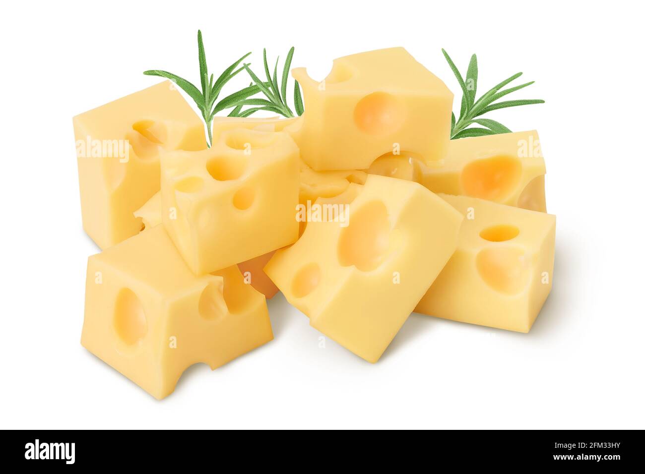 cubes of cheese isolated on white background with clipping path and ...