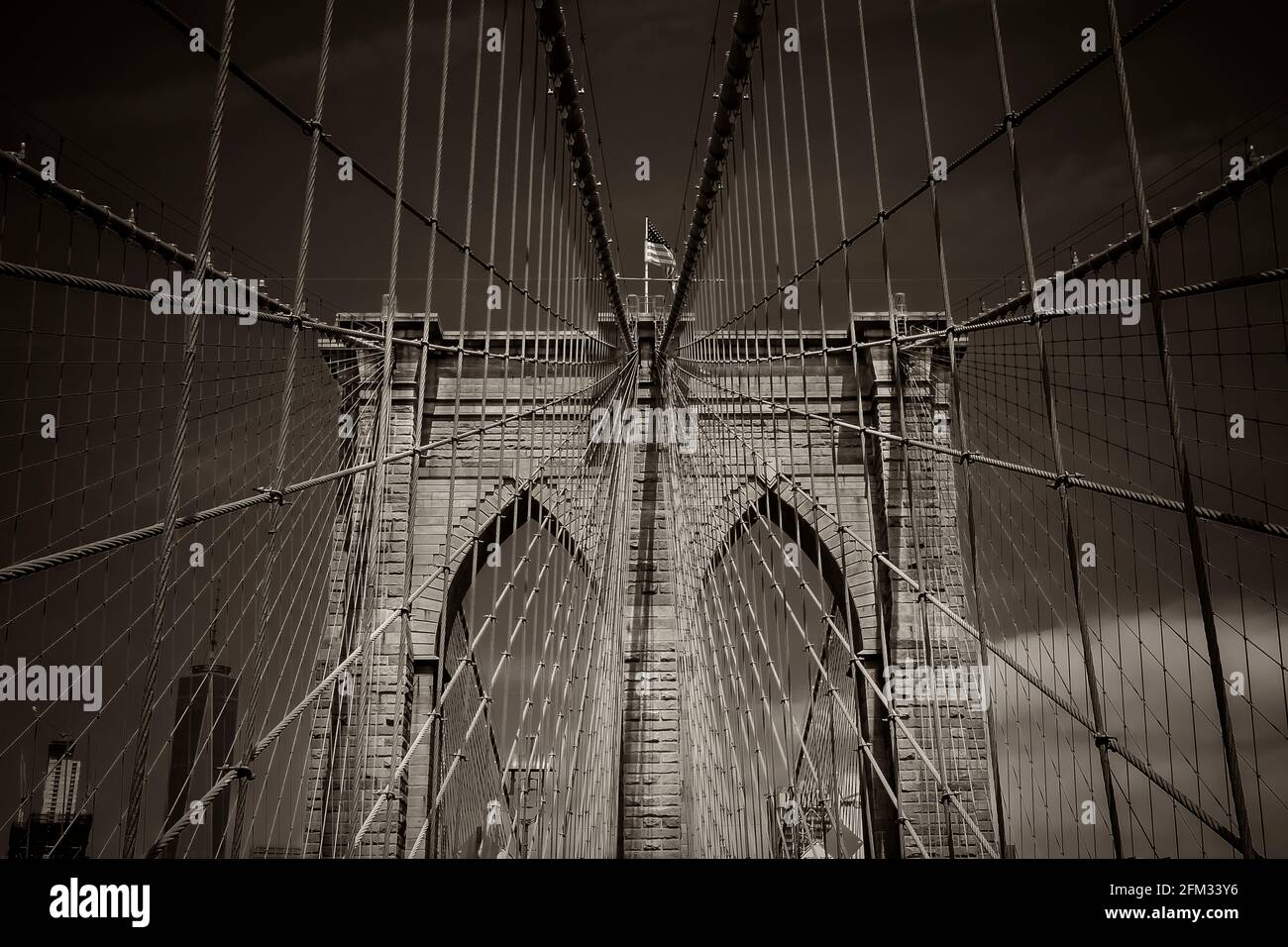 Closeup of the cables and pointed arches above the passageways through ...