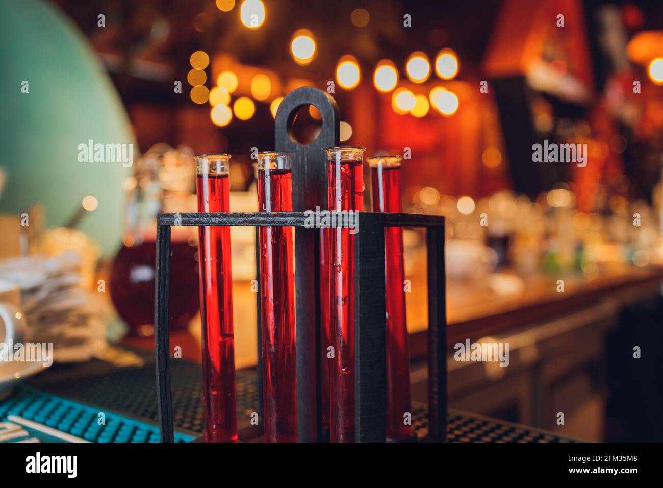 Laboratory glassware with alcohol cocktail's on chemical party Stock ...