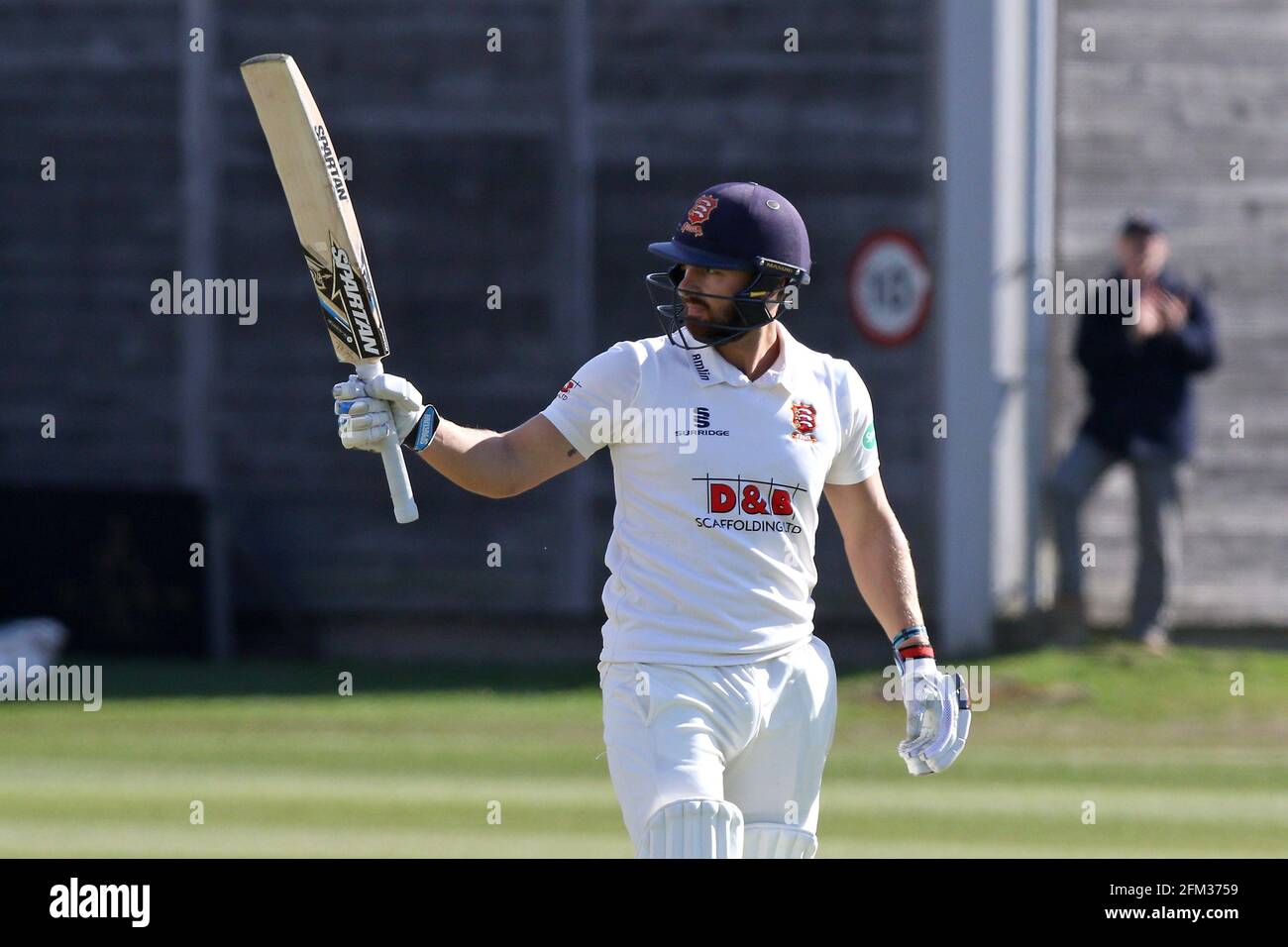 Jaik Mickleburgh of Essex celebrates scoring a century, 100 runs during ...