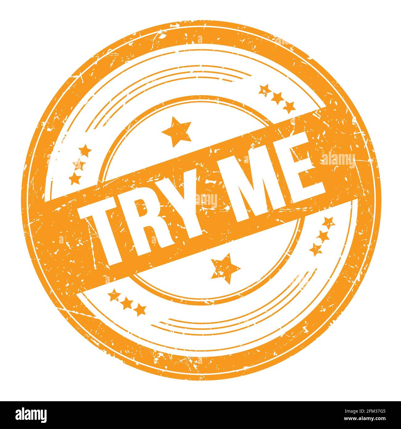 TRY ME text on orange round grungy texture stamp Stock Photo - Alamy