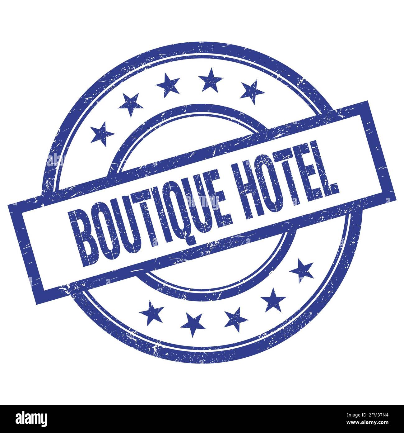 BOUTIQUE HOTEL text written on blue round vintage rubber stamp Stock ...