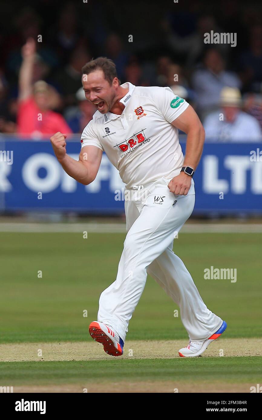 Graham Napier of Essex celebrates taking the wicket of Will Bragg ...