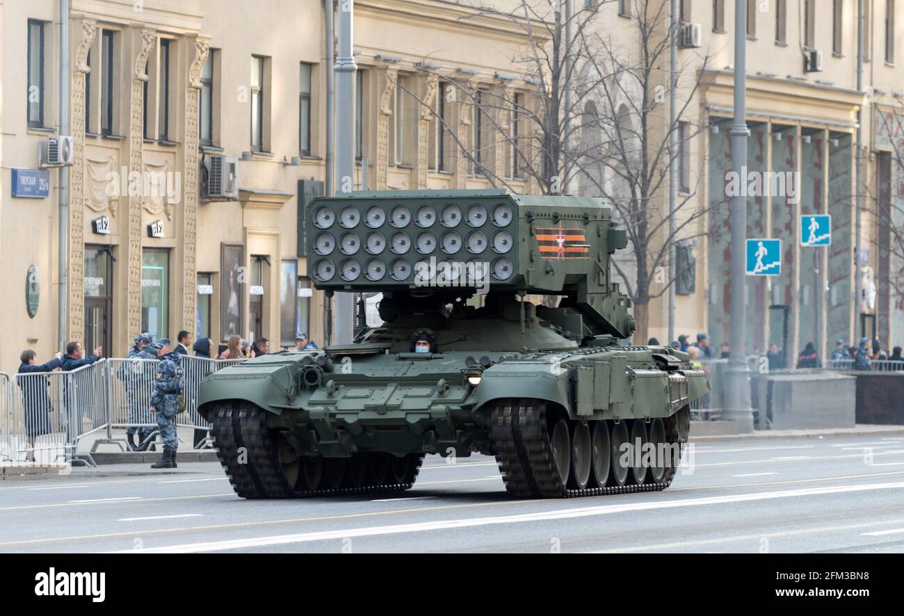 April 30, 2021 Moscow, Russia. Heavy Flamethrower System TOS-1A ...
