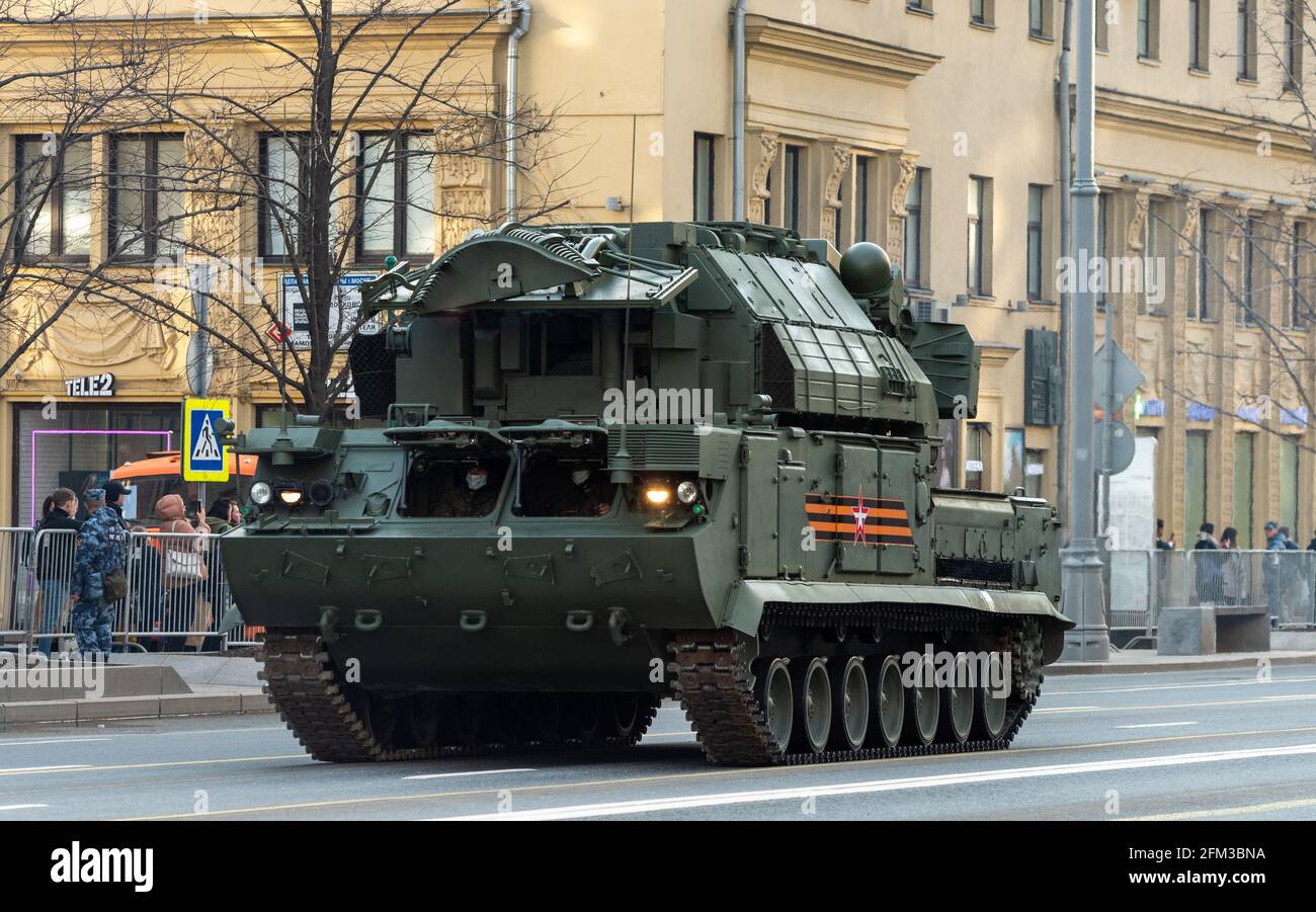 April 30, 2021 Moscow, Russia. Russian anti-aircraft missile system TOR ...