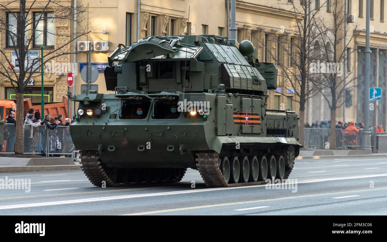 April 30, 2021 Moscow, Russia. Russian anti-aircraft missile system TOR ...