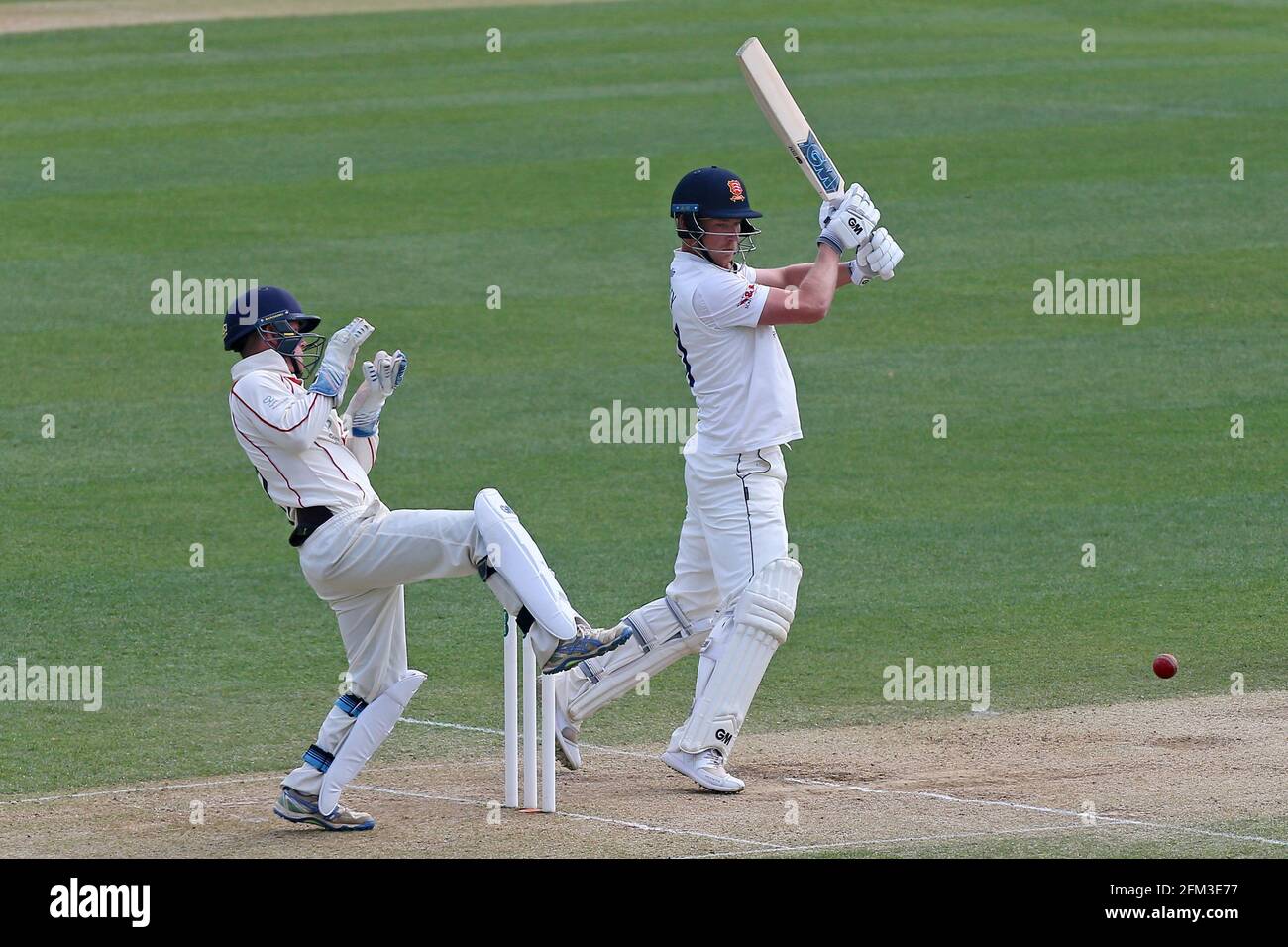 Tom Westley of Essex in batting action as Alex Davies looks on from ...
