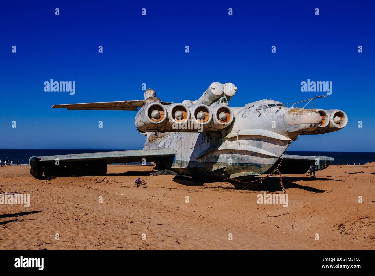 Abandoned Soviet Lun-class ekranoplan on the coast of the Caspian Sea ...