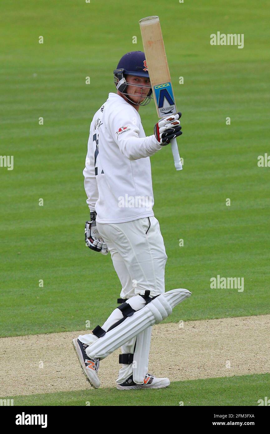 Tom Westley of Essex celebrates scoring a half-century, 50 runs during ...