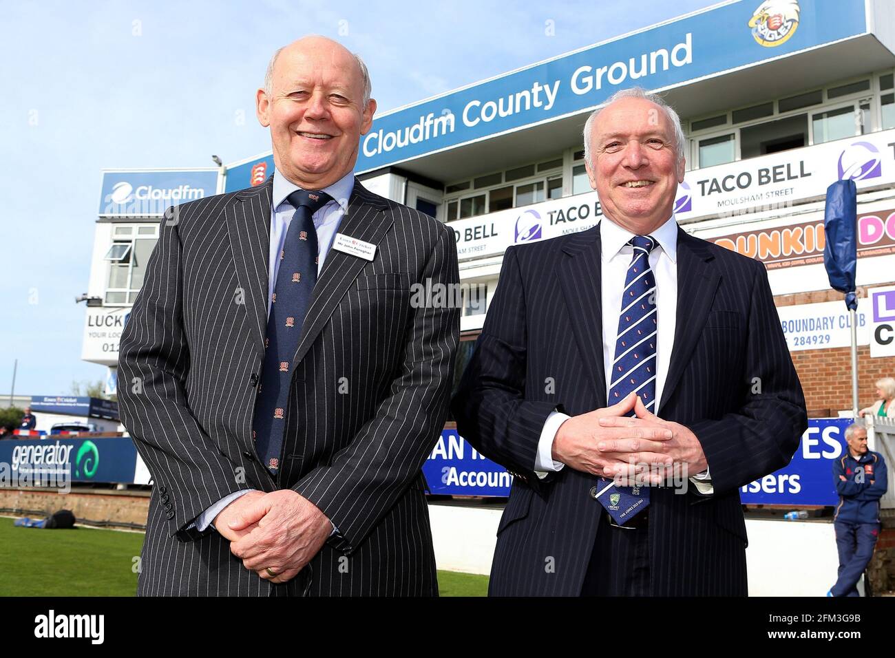 Essex chairman John Faragher (L) and Chief Executive Derek Bowden ...