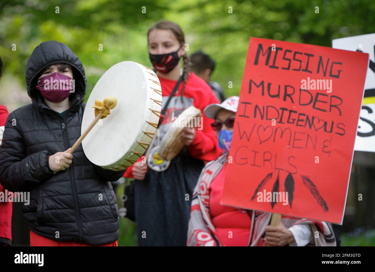 Vancouver, Canada. 5th May, 2021. People attend a Red Dress Day event ...