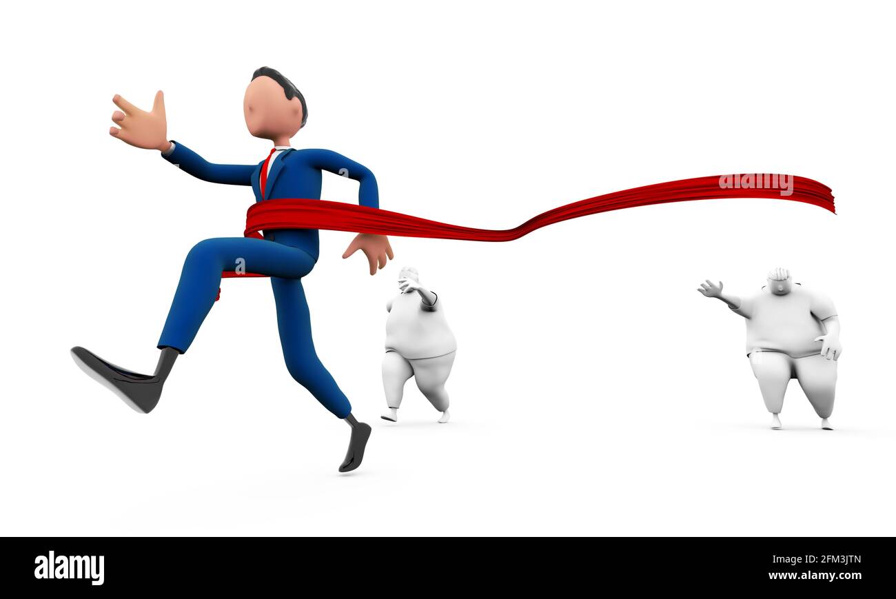 3D illustration of cartoon man in suit racing with fat man Stock Photo ...