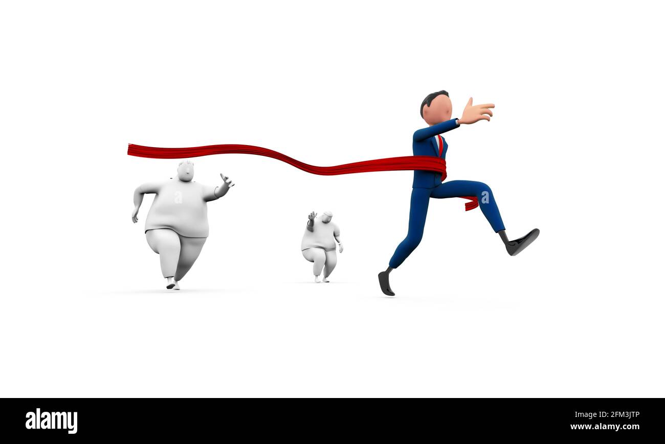 3D illustration of cartoon man in suit racing with fat man Stock Photo ...