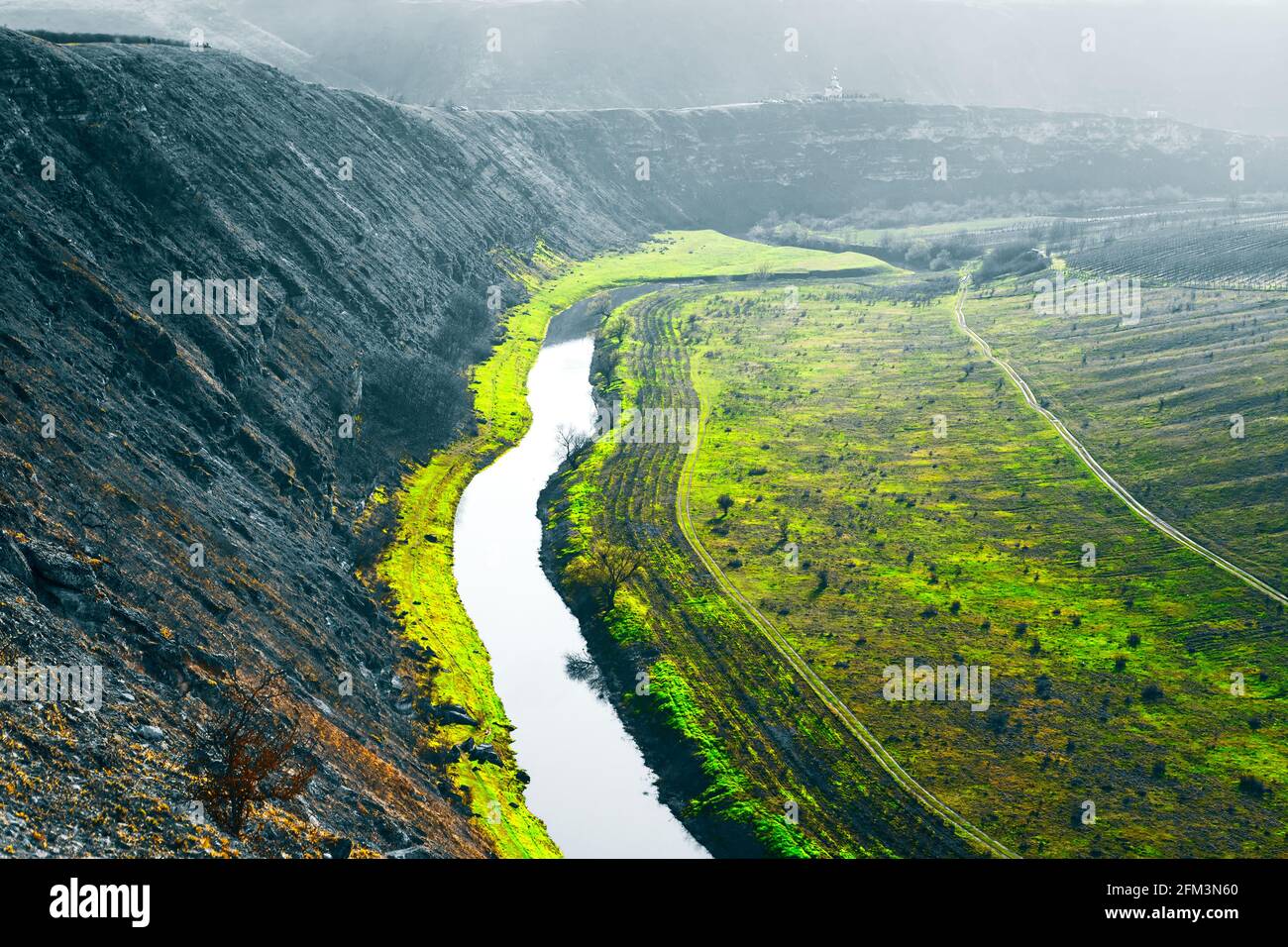 Orheiul Vechi hills and river scenery in Moldova . Valley of river Raut ...