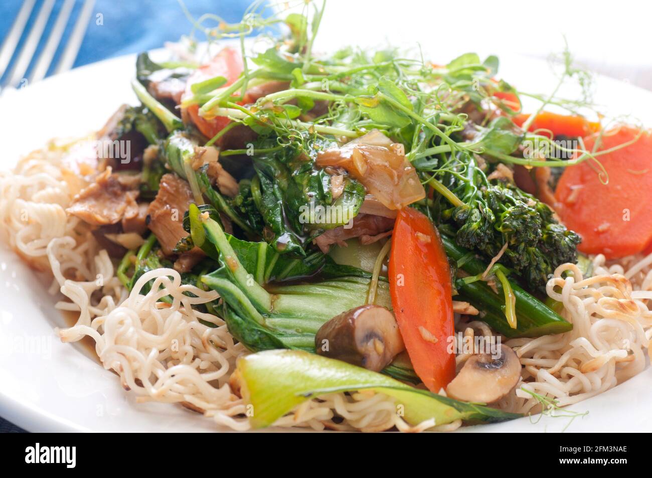 organic chicken and pak choi vegetable stir fry Stock Photo - Alamy