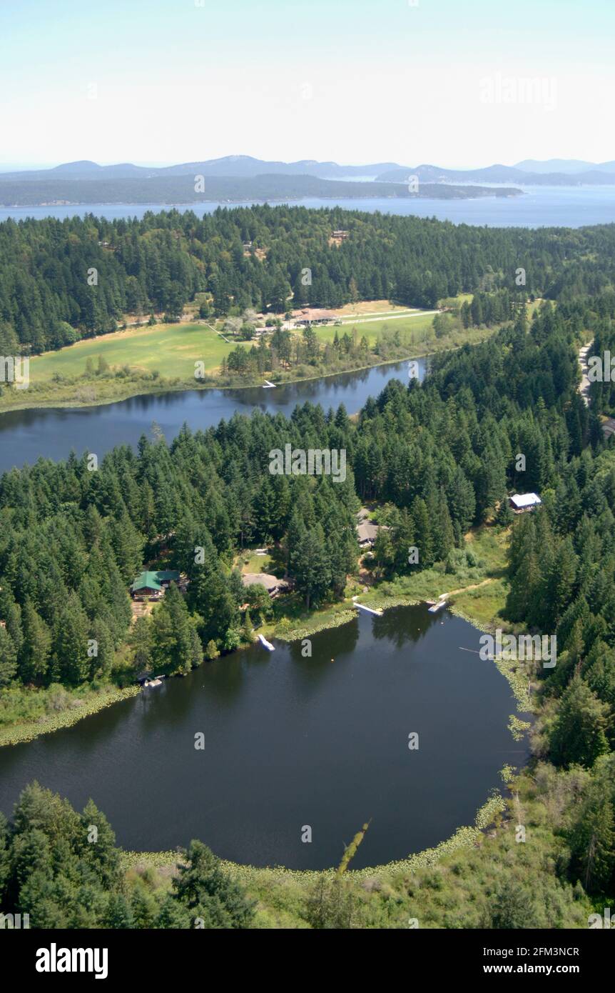 Aerial photograph of Cusheon Lake, Salt Spring Island, British Columbia ...