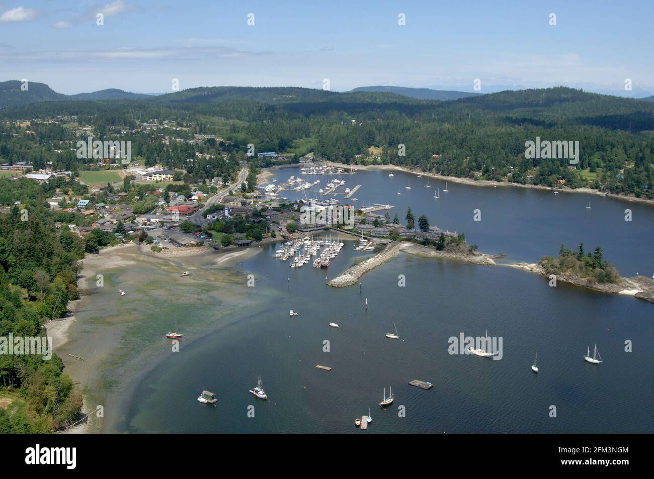 Aerial photo of Ganges and Ganges Harbour showing the boat anchorage ...