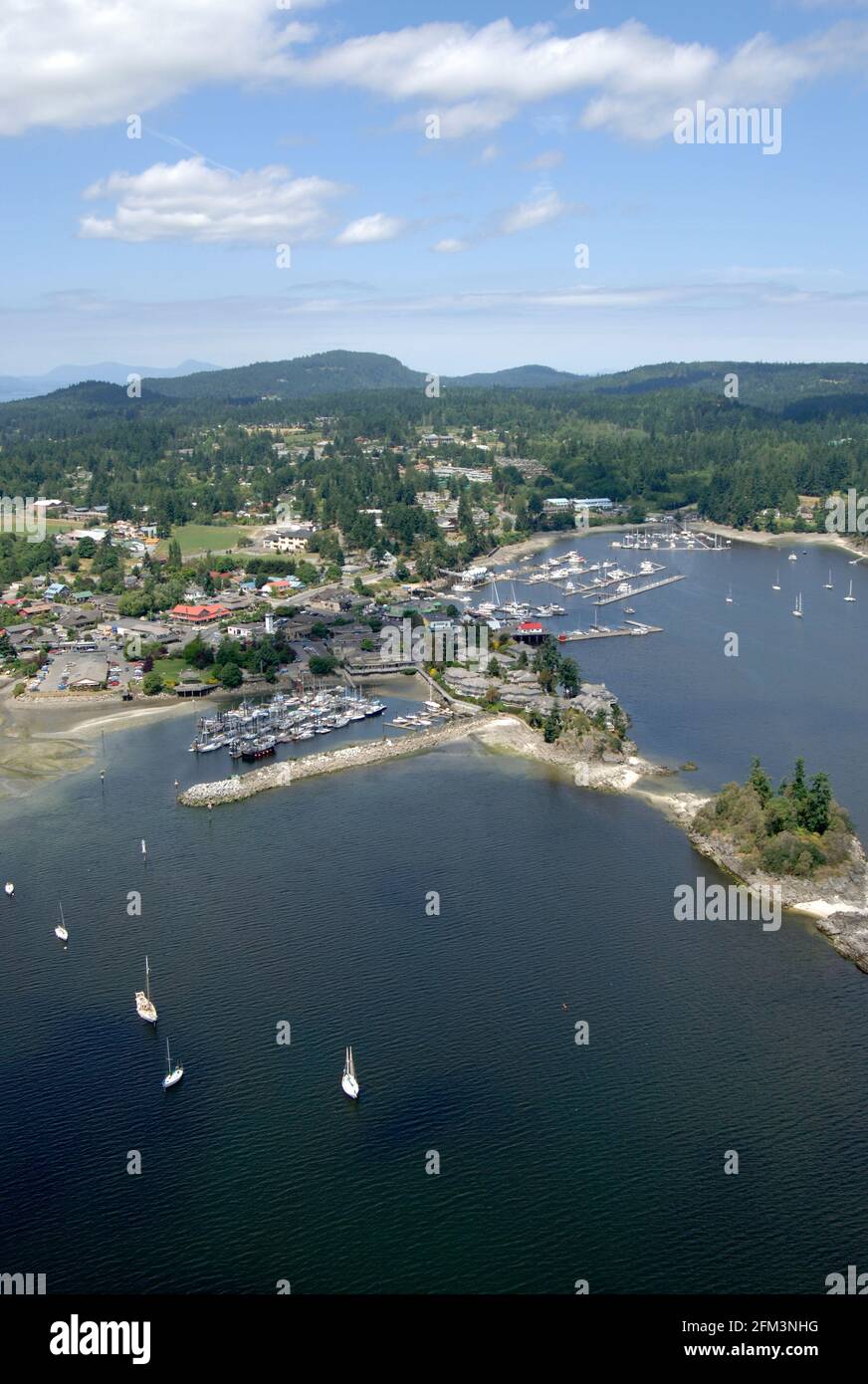 Ganges Harbour and Ganges from the air, Saltspring Island, British ...