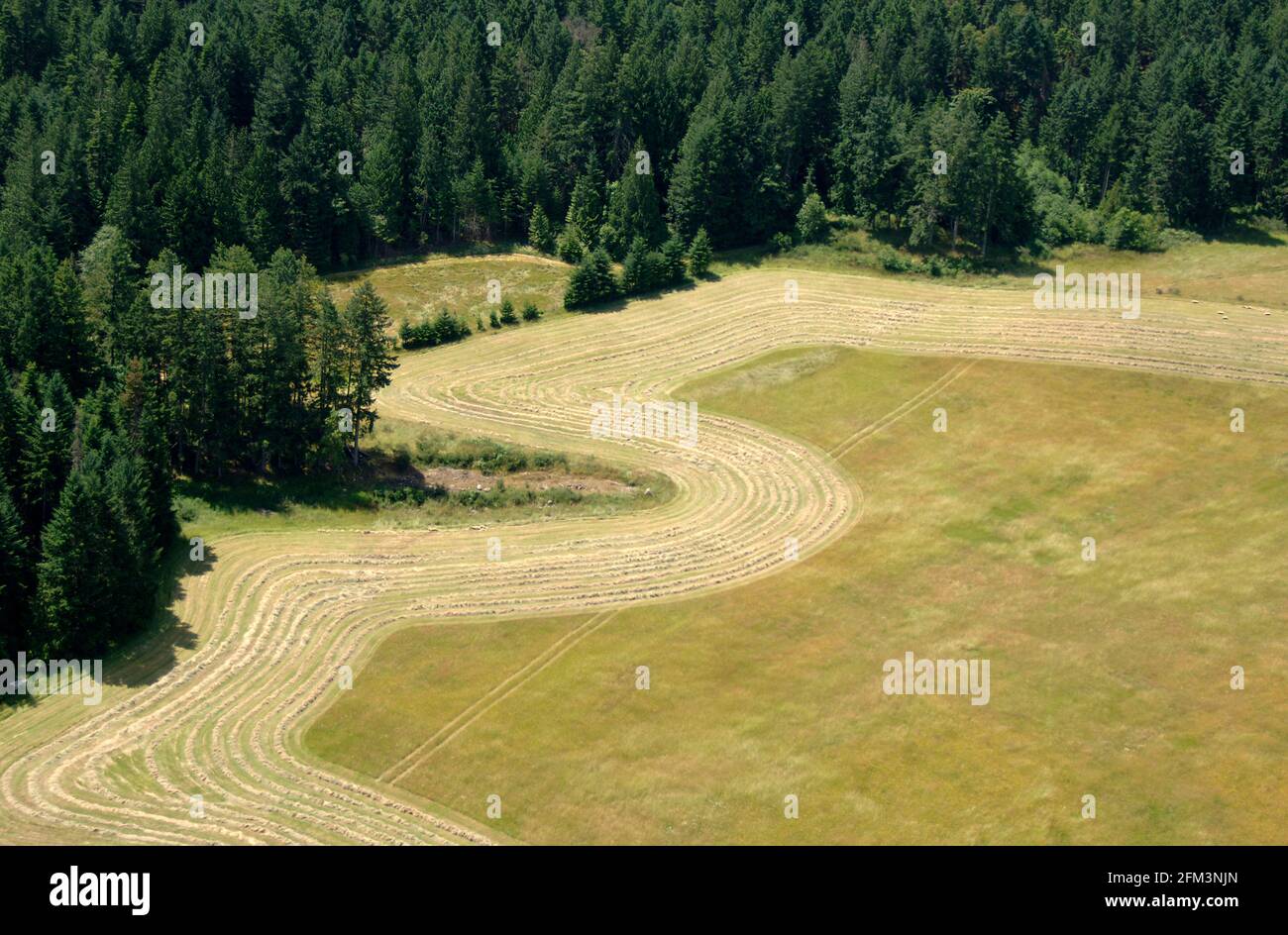 Aerial photo of a ploughed field, Salt Spring Island, British Columbia ...