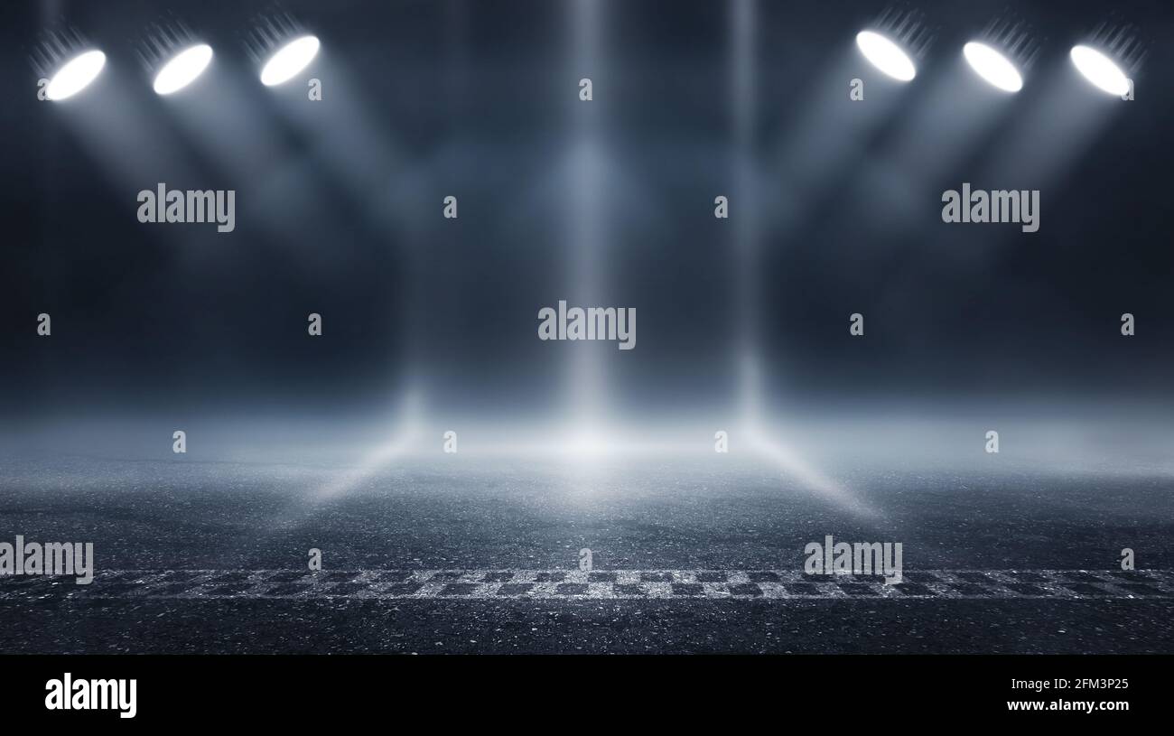 3D Rendering abstract race track finish line racing on night Stock ...