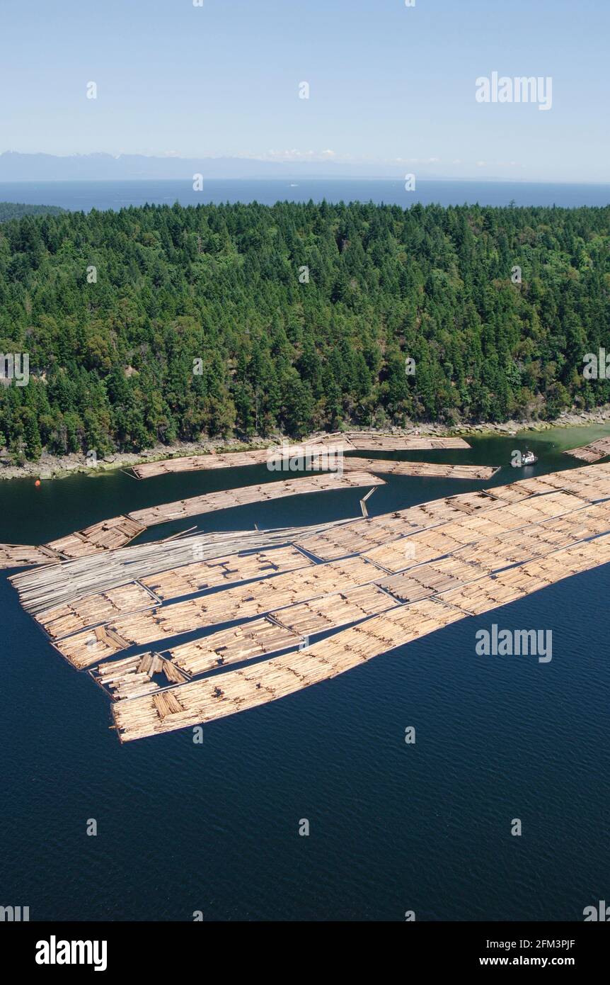 Log booms off Valdes Island, Gabriola Island, BC. Aerial photographs of ...