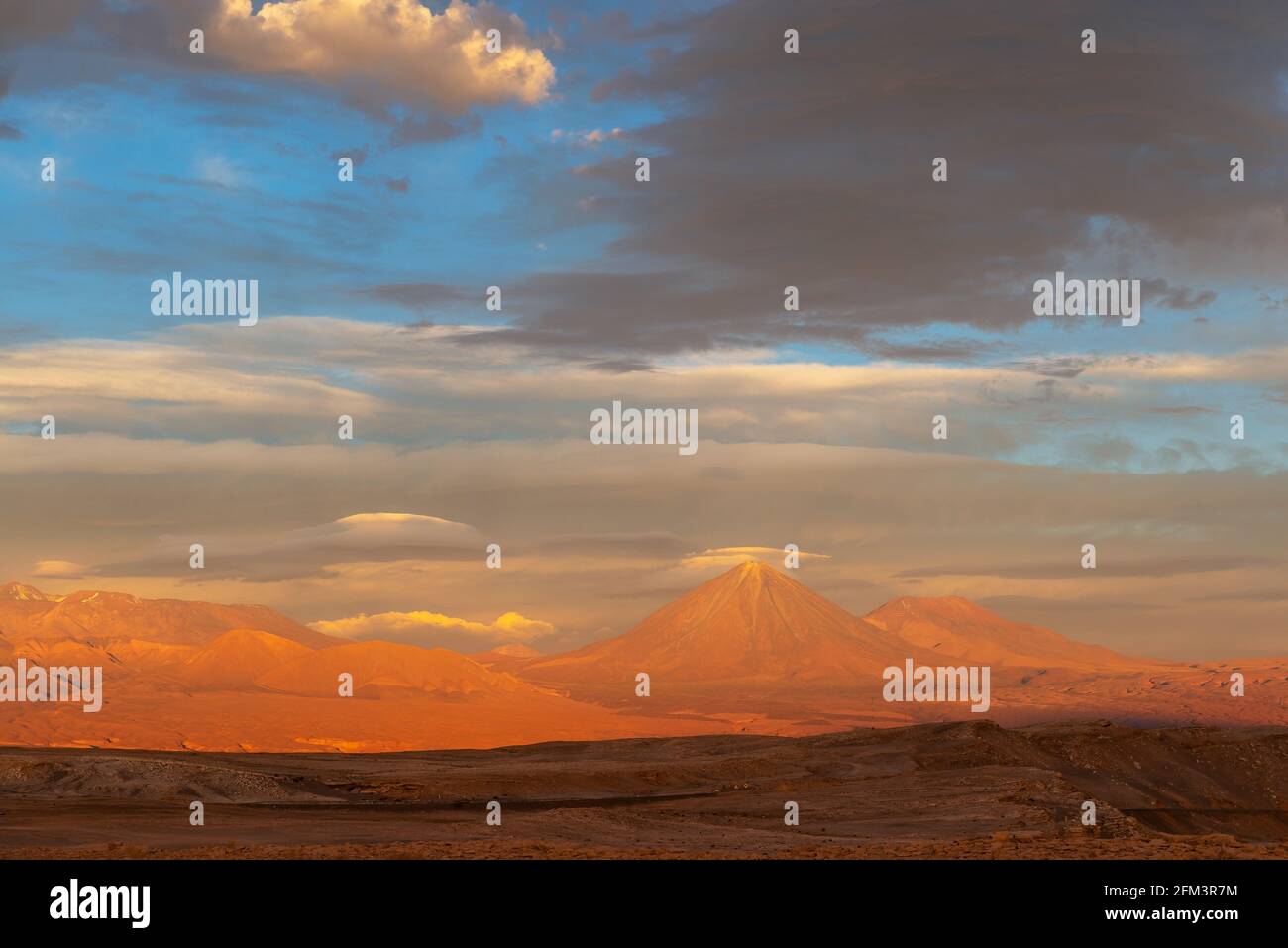 Licancabur volcano at sunset, Atacama desert, Chile. Focus on volcano ...