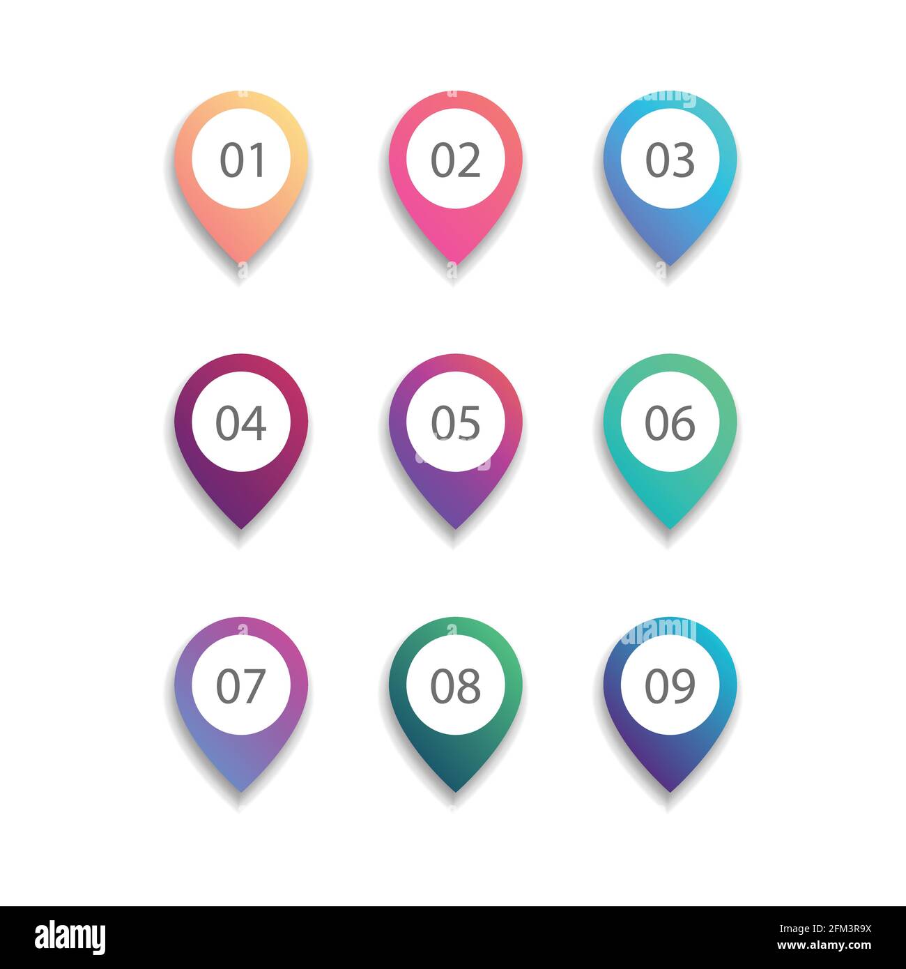 Pinpoint bullet point set on white background. Colorful gradient ...
