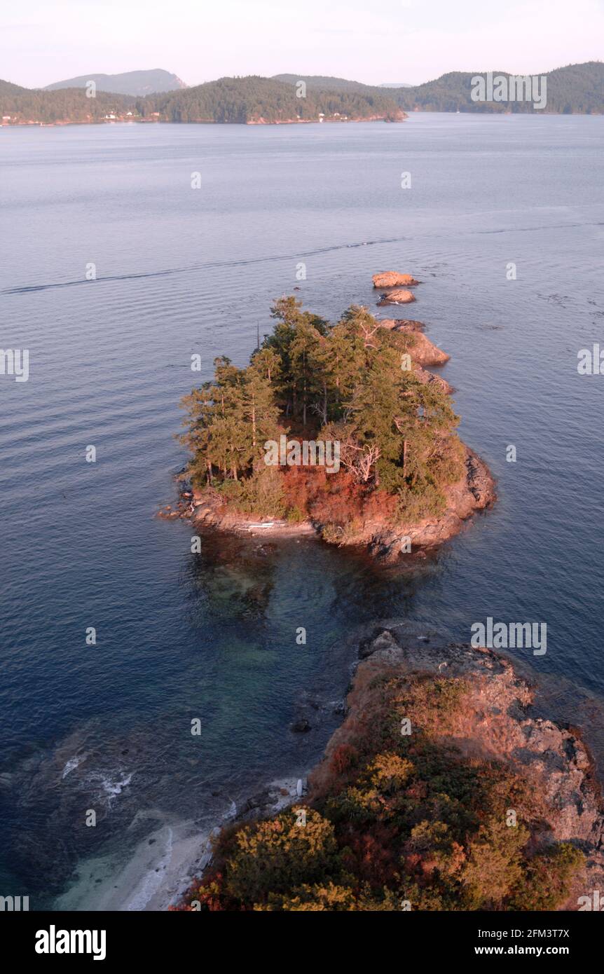 Aerial photograph of Prevost Island, Southern Gulf Islands, British ...