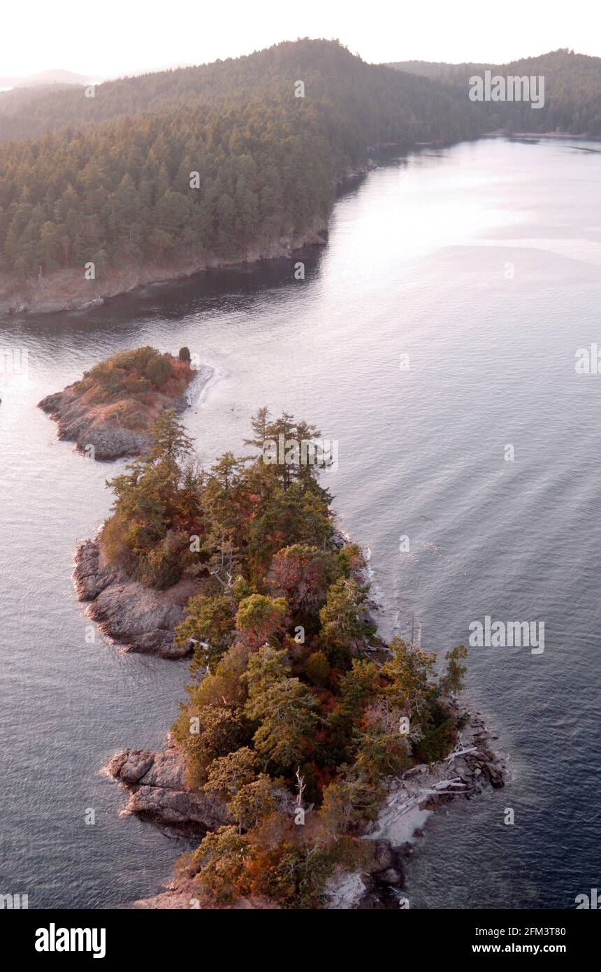 Aerial photograph of Prevost Island, Southern Gulf Islands, British ...