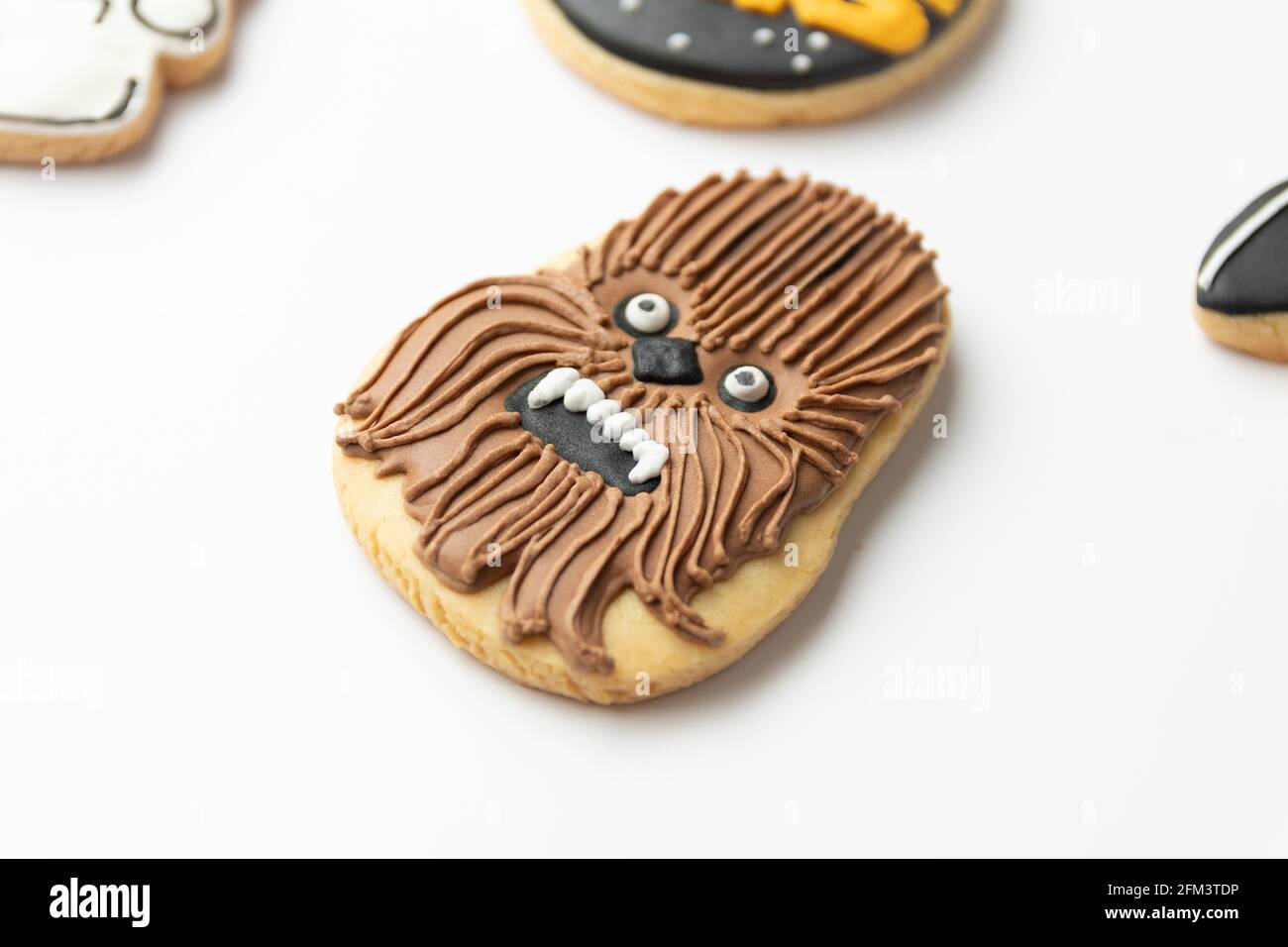 closeup shot of a chewbacca cookie on a white background Stock Photo ...