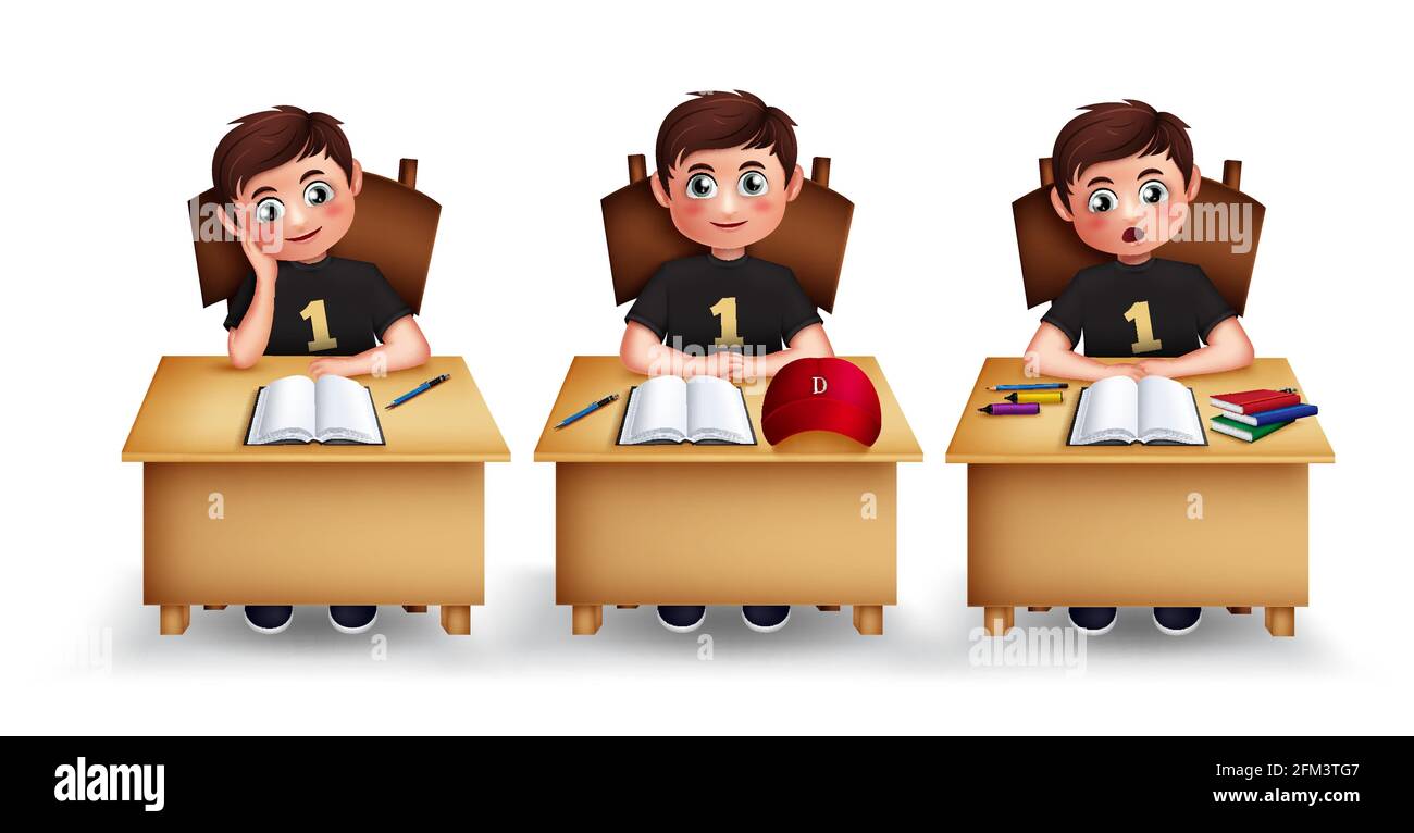 Male student character vector set. Boy back to school 3d characters in ...