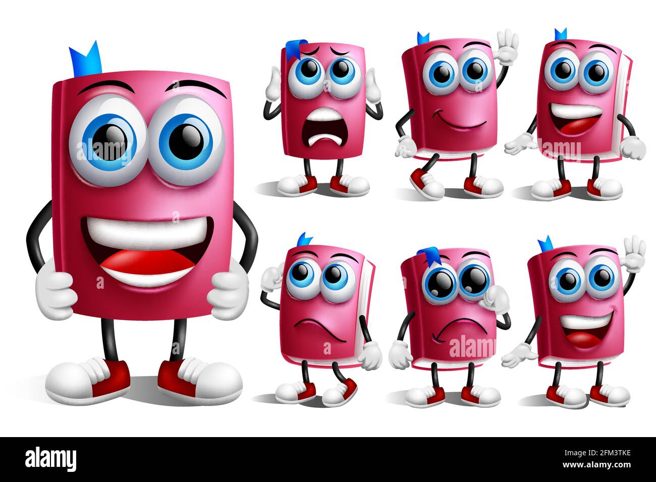 Book characters vector set. Book school supplies character in happy ...