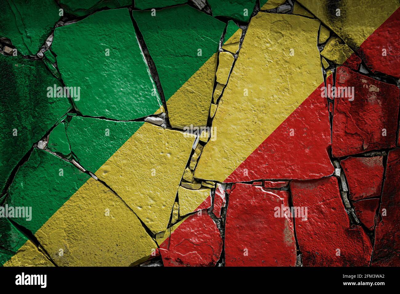 National flag of Republic of the Congo depicting in paint colors on an ...