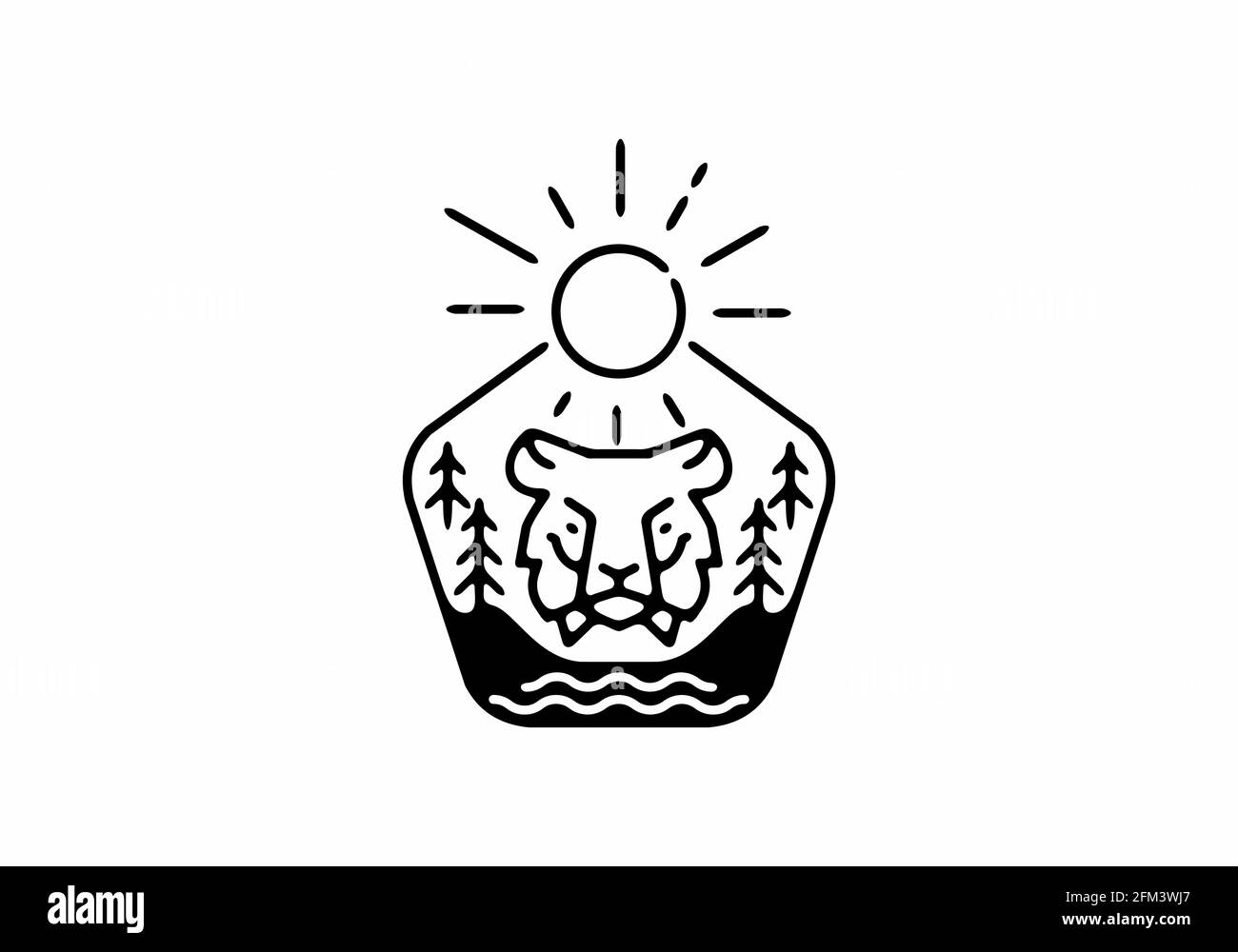 Black line art tiger head in pentagon shape design Stock Vector Image ...