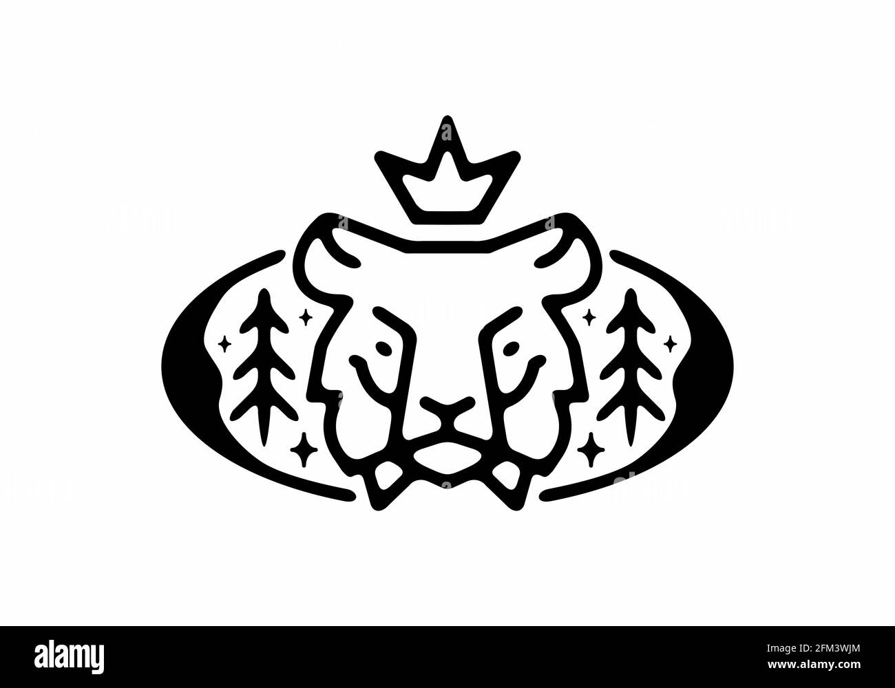 Black line art tiger head in oval shape design Stock Vector Image & Art ...