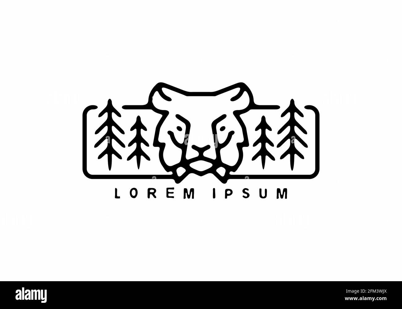 Black line art tiger head in rectangle shape design Stock Vector Image ...