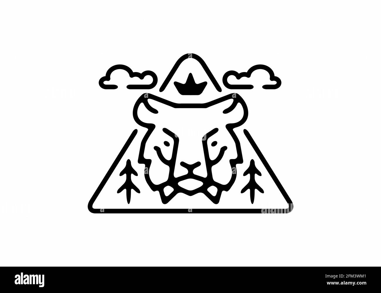 Black line art tiger head in triangle shape design Stock Vector Image ...