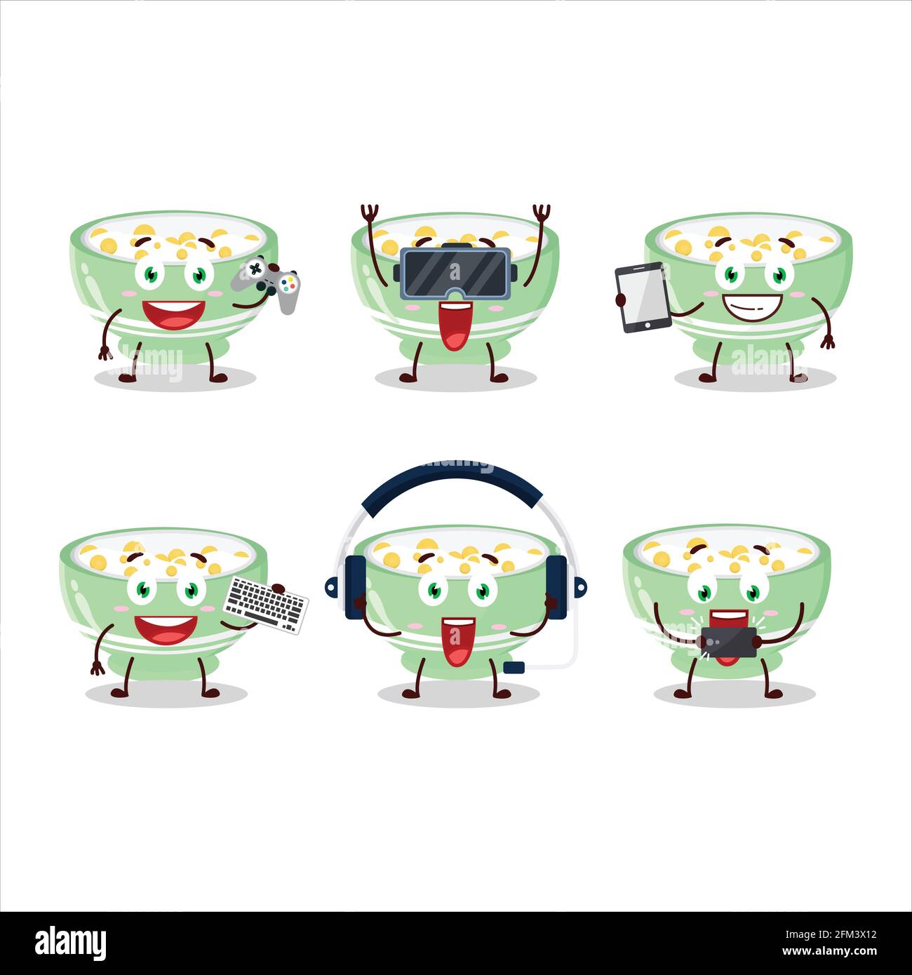 Cornflakes cartoon character are playing games with various cute ...