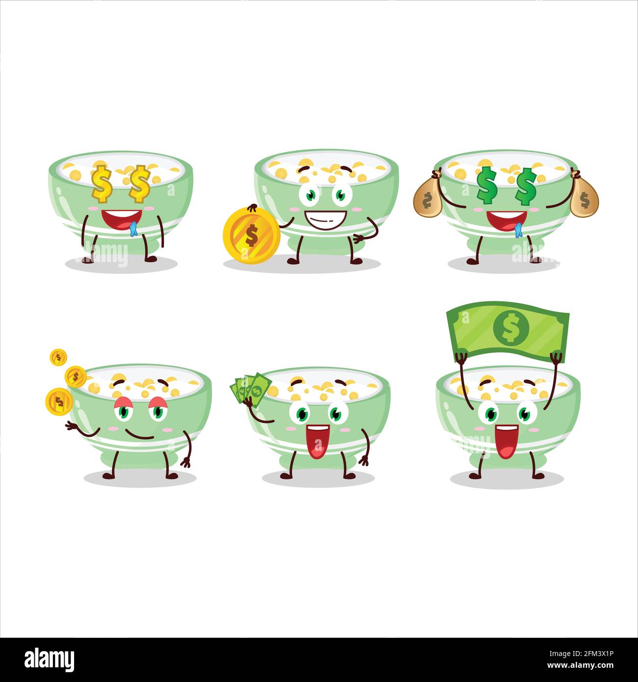Cornflakes cartoon character with cute emoticon bring money. Vector ...
