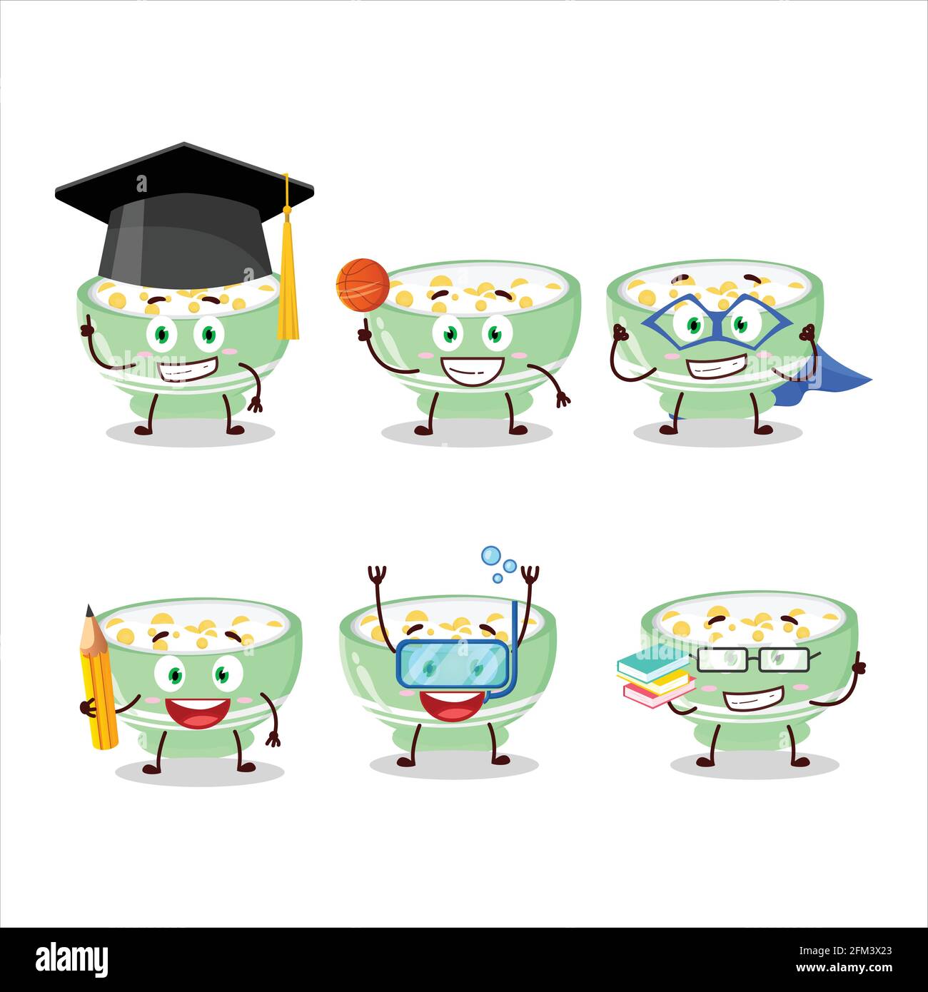 School student of cornflakes cartoon character with various expressions ...