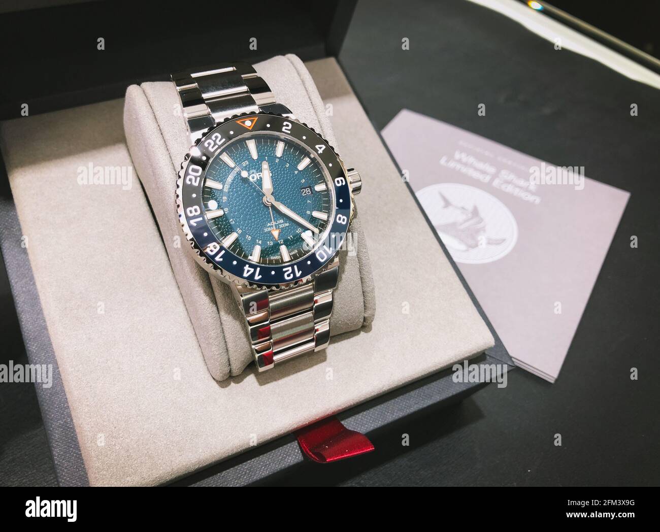 Alicante, Spain- April, 2021: Swiss made professional diver Oris Aquis ...