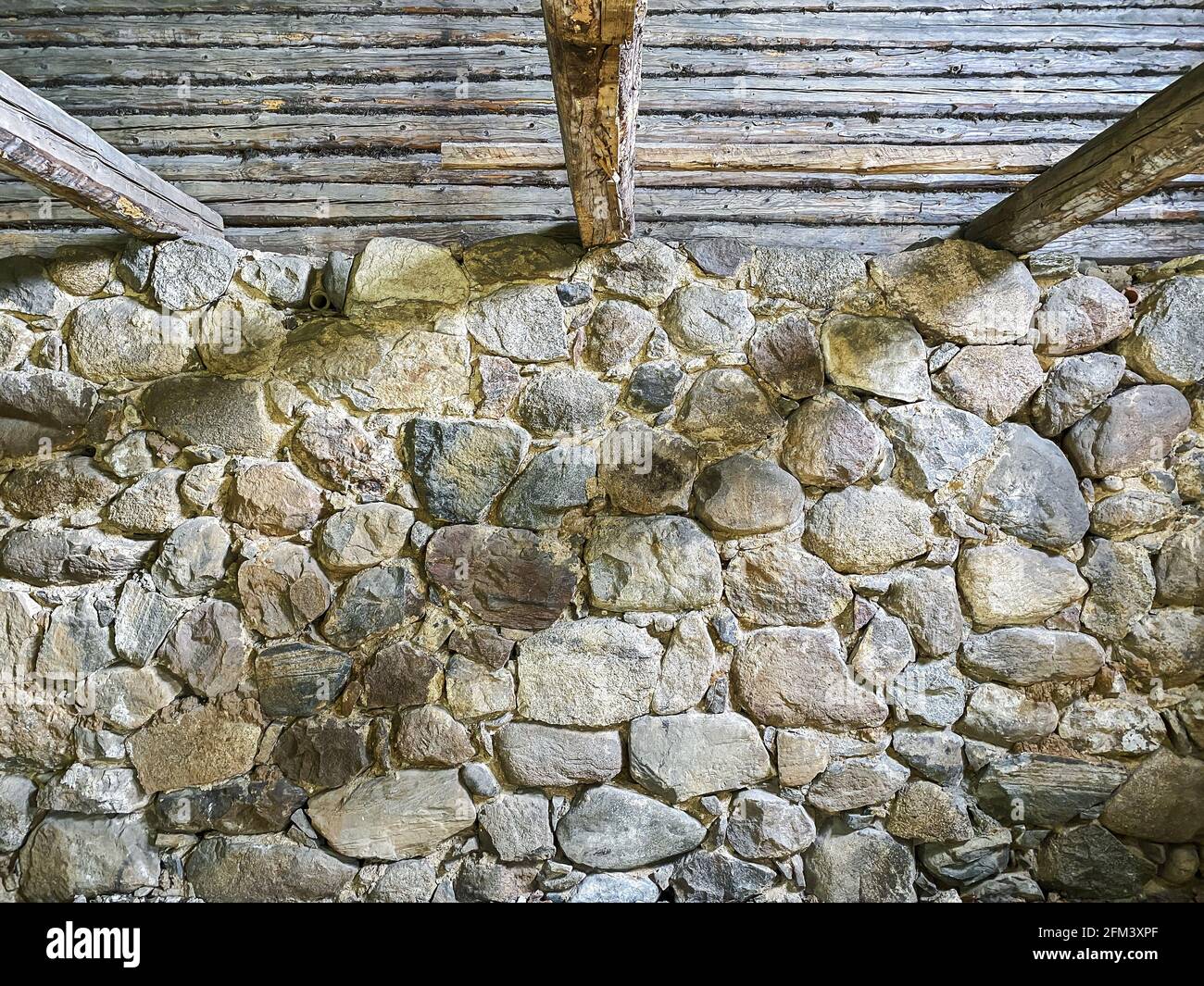 Old stone wall with wooden beam hi-res stock photography and images - Alamy