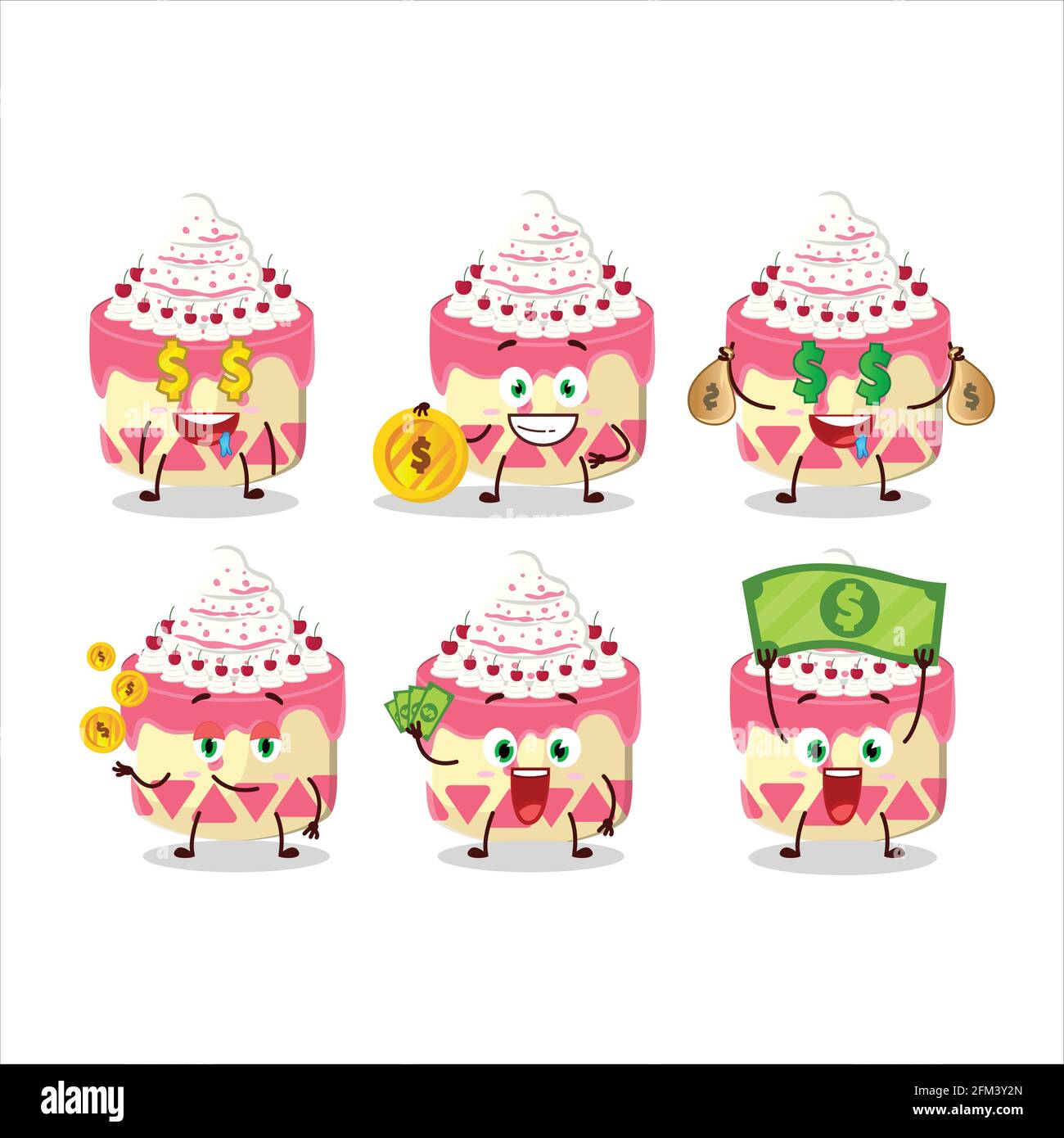 Sweety cake cherry cartoon character with cute emoticon bring money ...