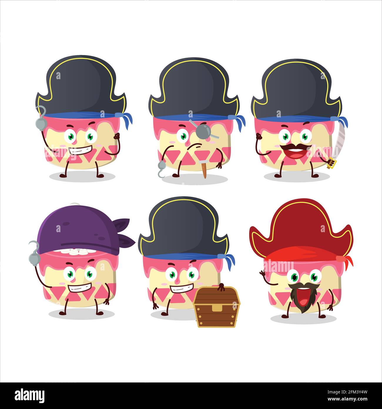 Cartoon character of sweety cake cherry with various pirates emoticons ...