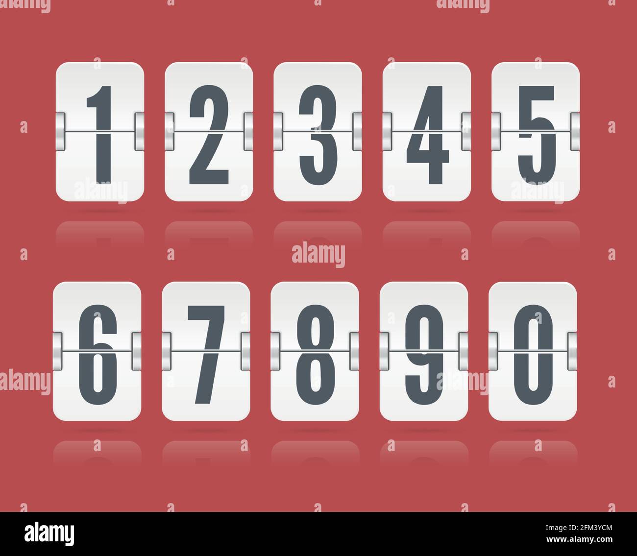 Vector Numeric Flip Scoreboard Set With Reflections Floating For White Countdown Timer Or Web