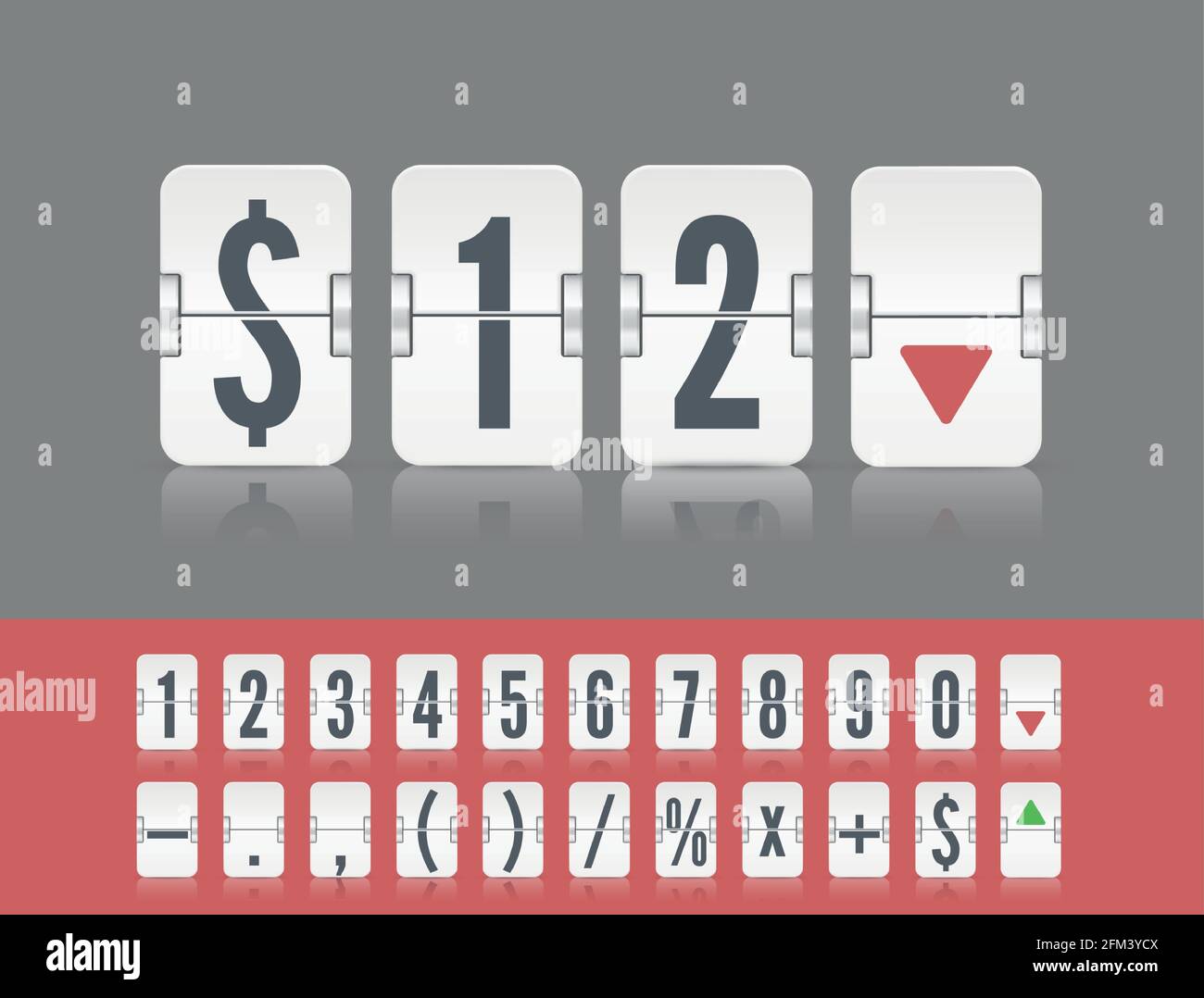 White analog flip airport board for countdown timer. Flip number and symbol scoreboard on dark ...