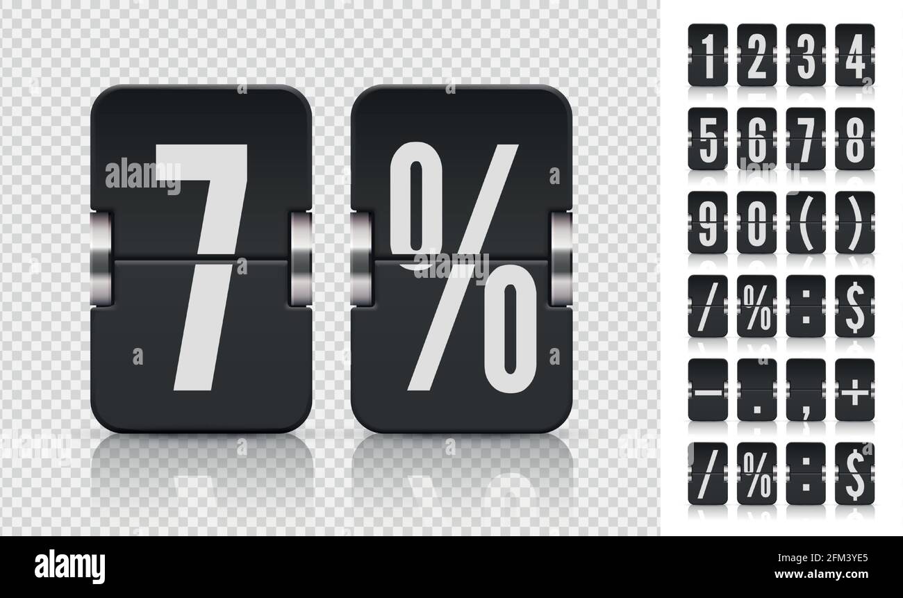 Set Of Flip Scoreboard Numbers And Symbols With Reflections For Black