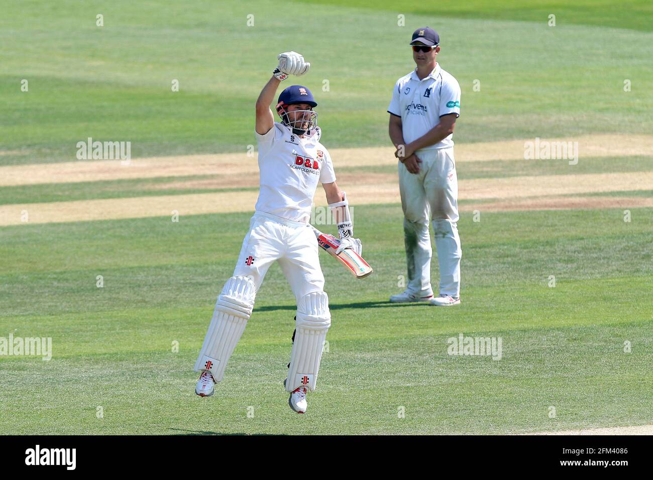 James Foster of Essex celebrates scoring a century, 100 runs during ...